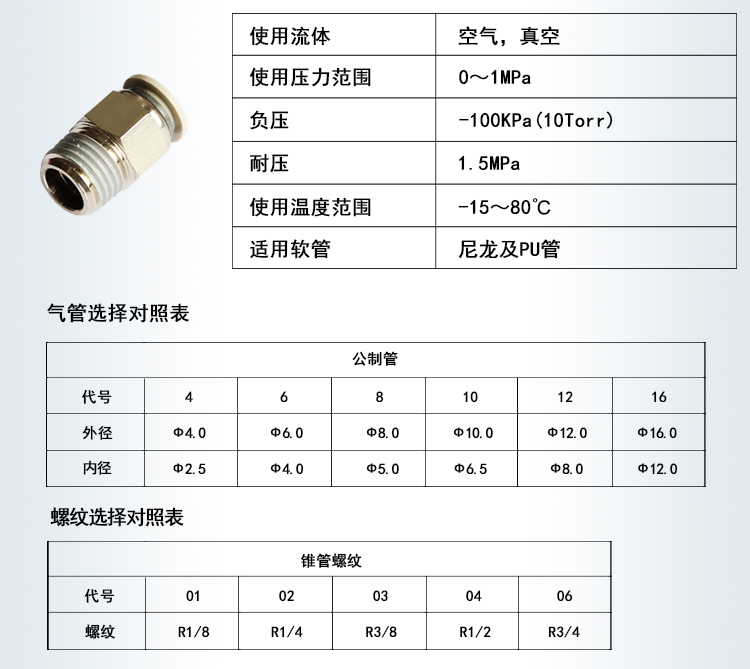 EASUN 螺纹直通APC系列 APC6-01 6mm R1/8 1.5MPa-WKEA/上海维嘉